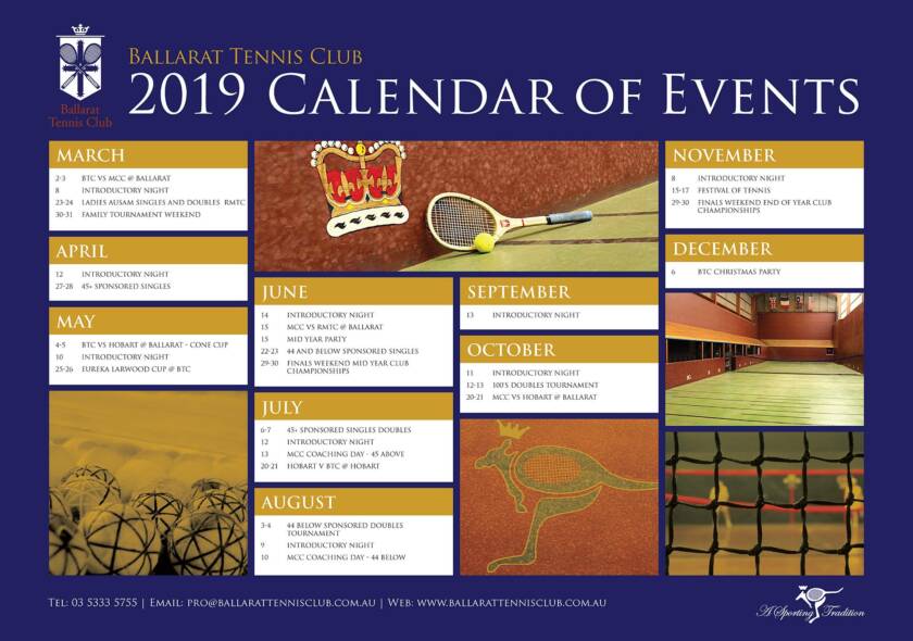 2019 Calendar of Events – Ballarat Real Tennis Club
